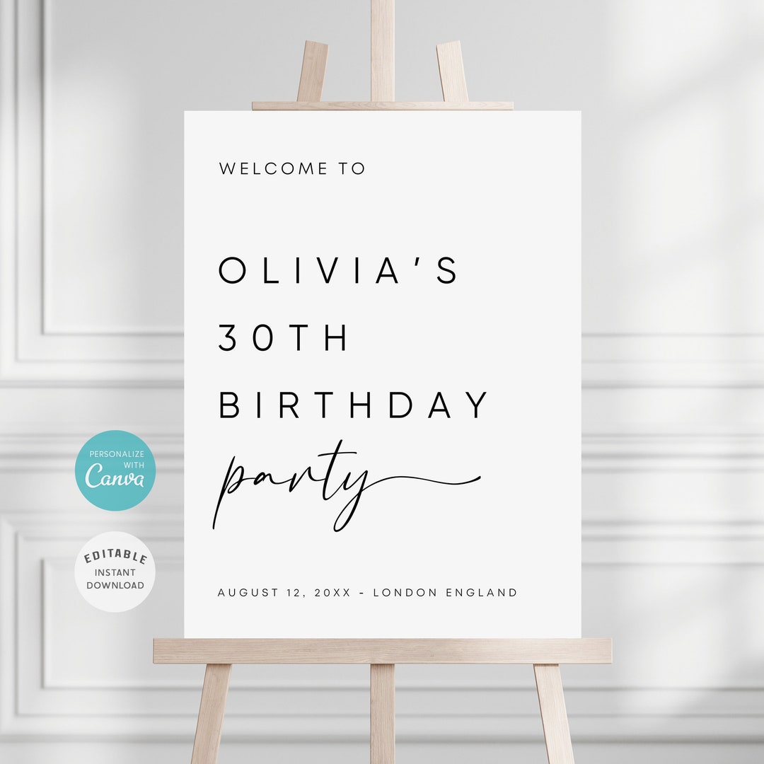 Minimalist Party Welcome Sign Template, Modern Calligraphy Birthday ...