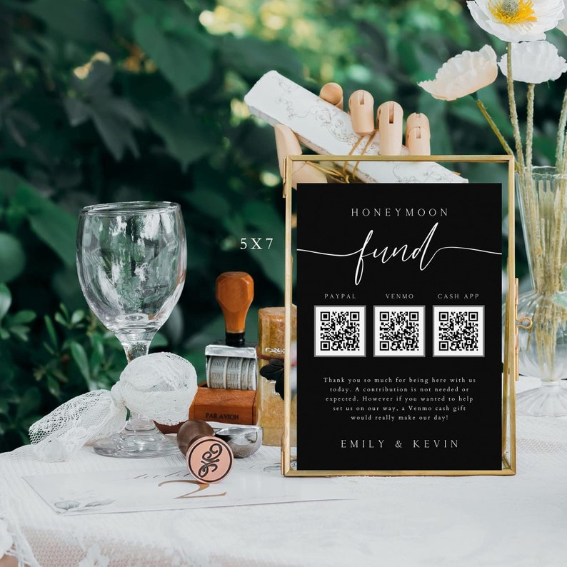 Editable Honeymoon Fund Sign, Venmo QR Code Wedding Sign, Black ...