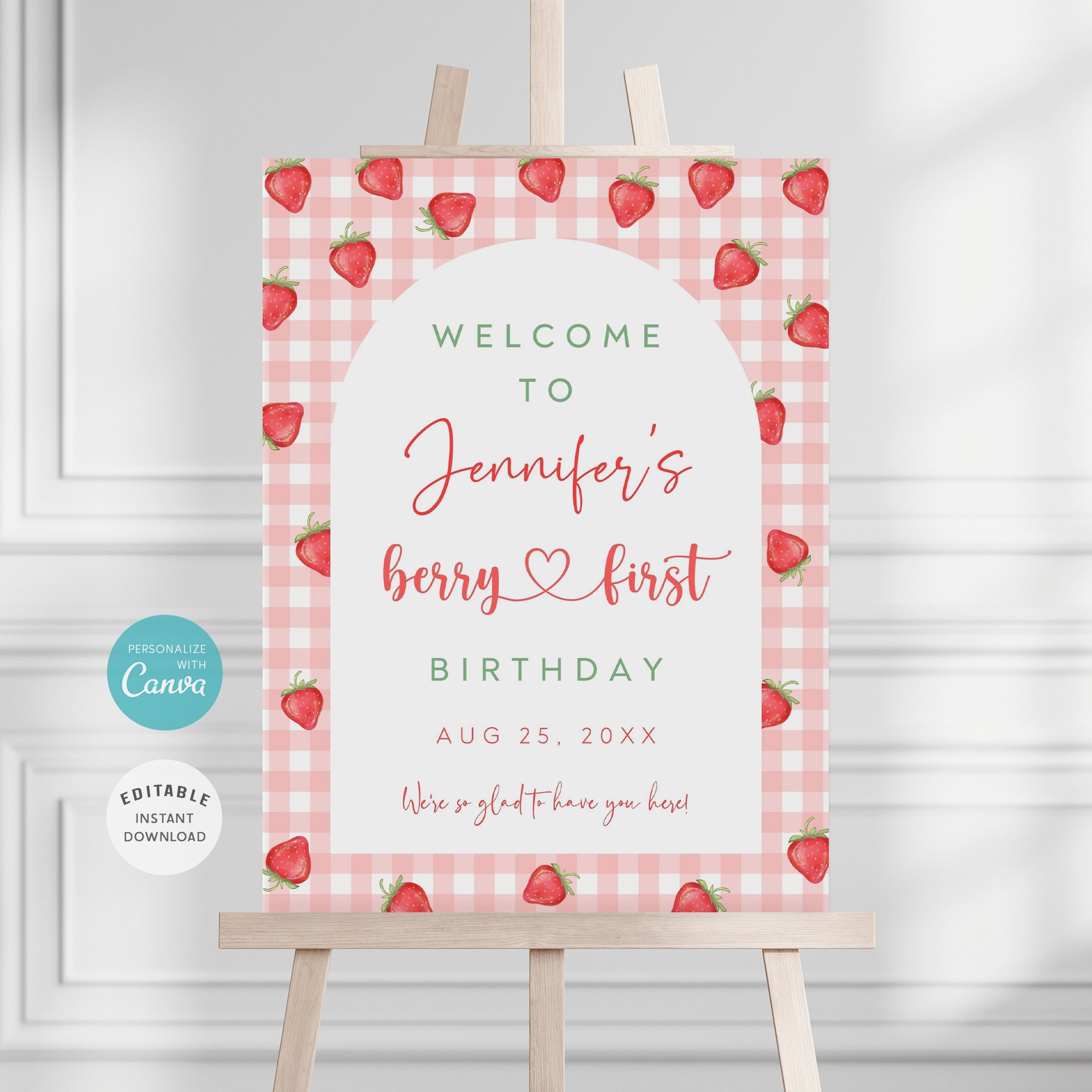 Strawberry Birthday Welcome Sign, Berry First Birthday Sign, 1st ...