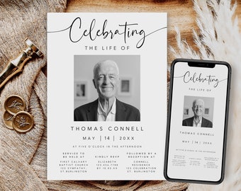 Funeral Photo Invitation, Memorial Service Invite, Funeral Announcement ...