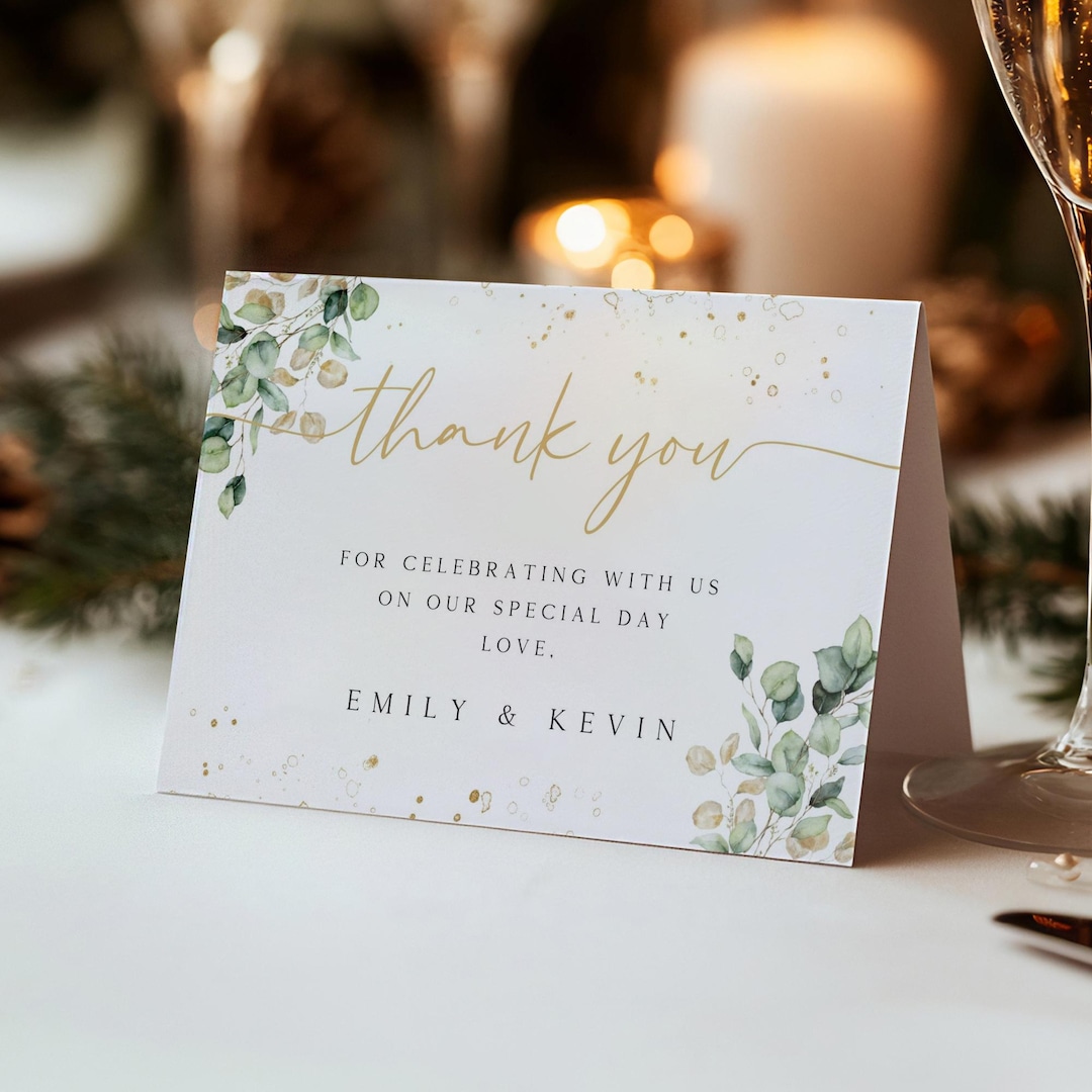 Eucalyptus Wedding Thank You Card Template (instant Download) - Etsy