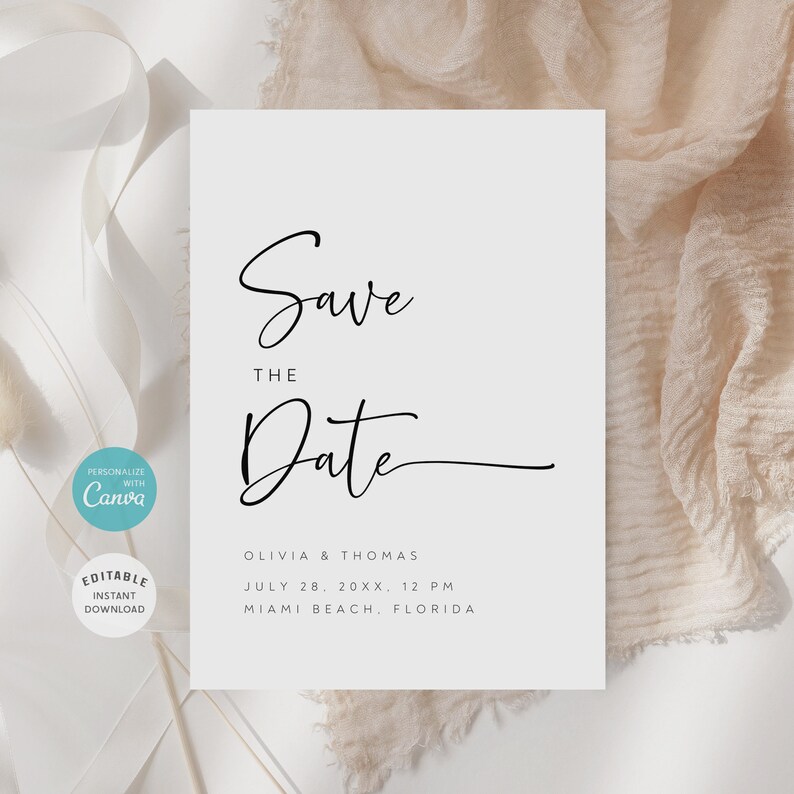 Editable Save the Date Template, Elegant Save the Date Card, Printable ...