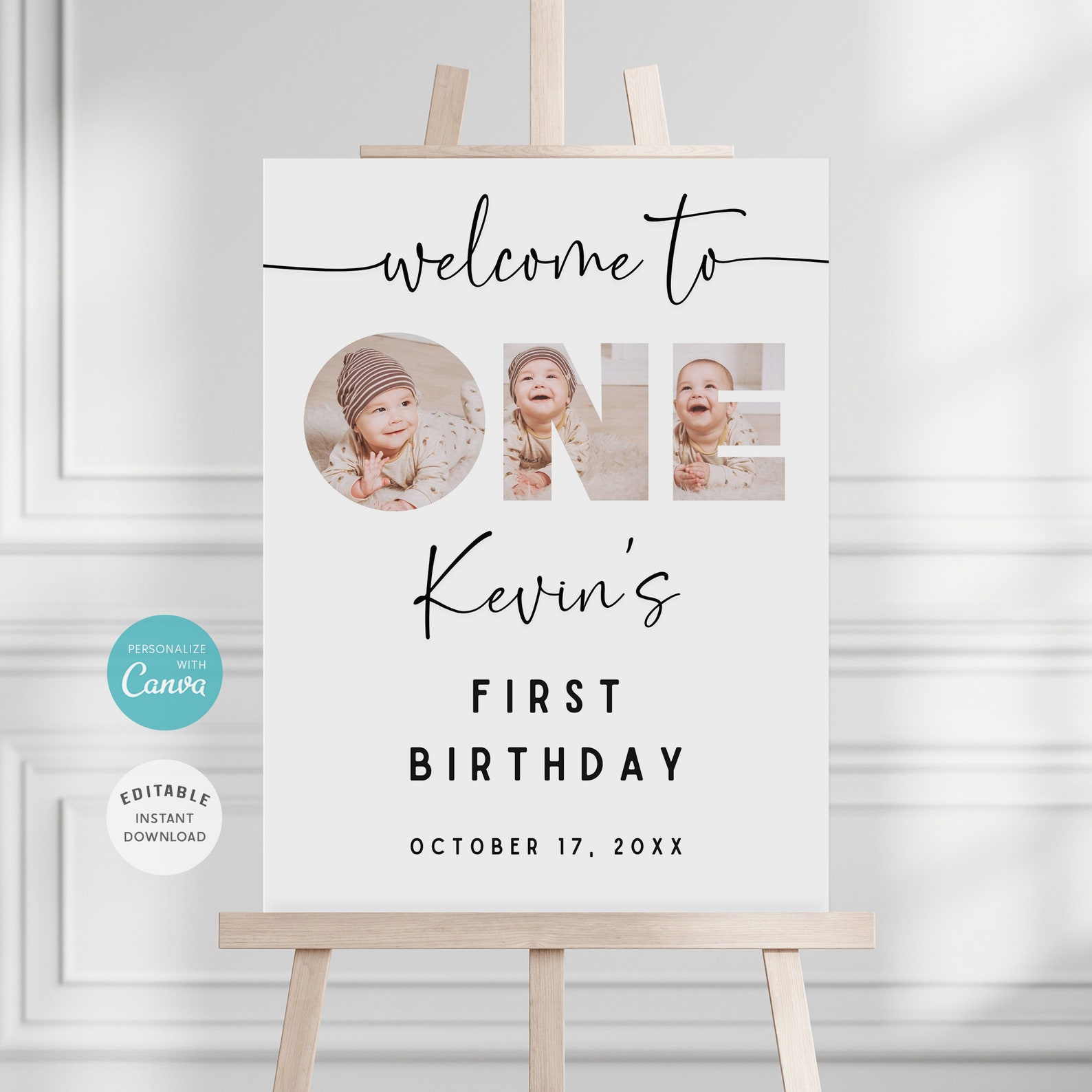 Photo Birthday Welcome Sign Template, Printable First Birthday Welcome ...
