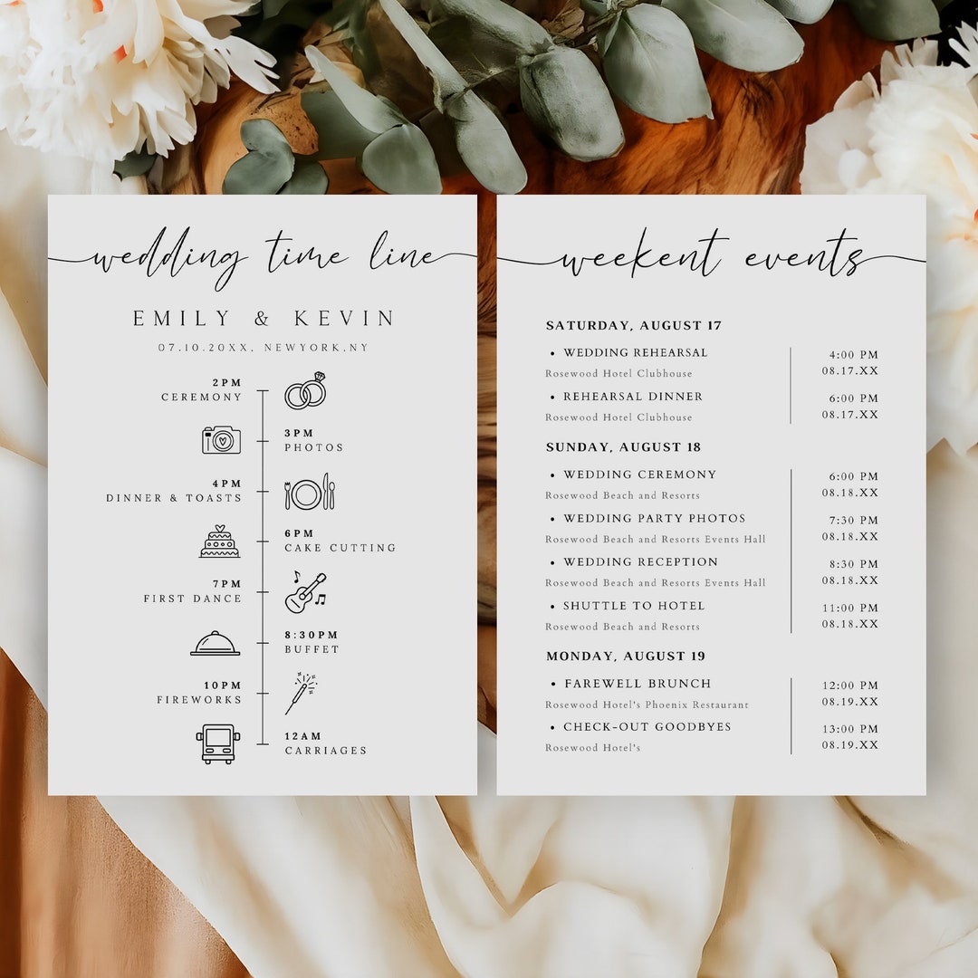 Wedding Events Card Template, Wedding Welcome Bag Note, Editable ...