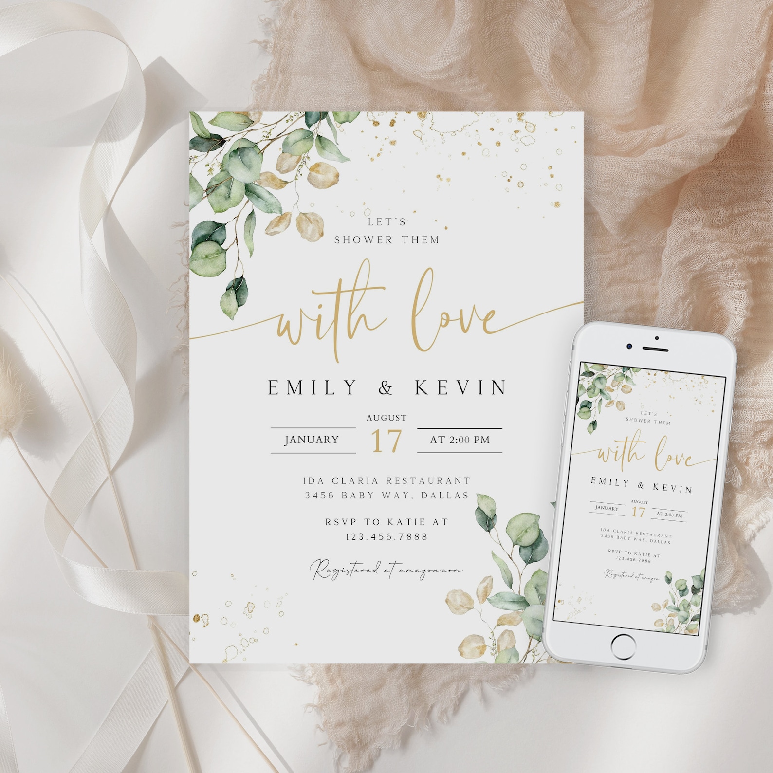 Greenery Couples Shower Invitation, Editable Bridal Shower E-vite (5x7 ...