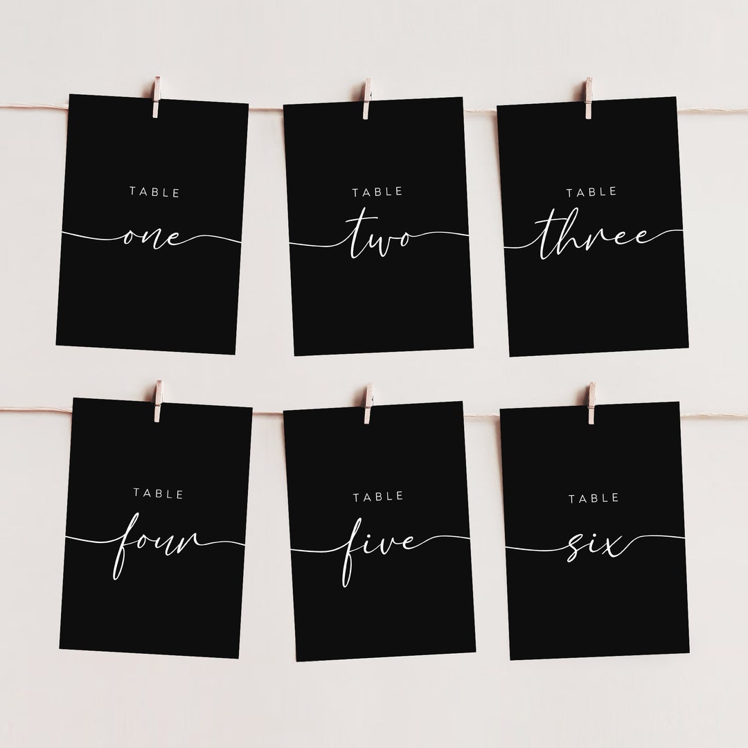 Black Wedding Table Numbers, Calligraphy Table Numbers Template ...