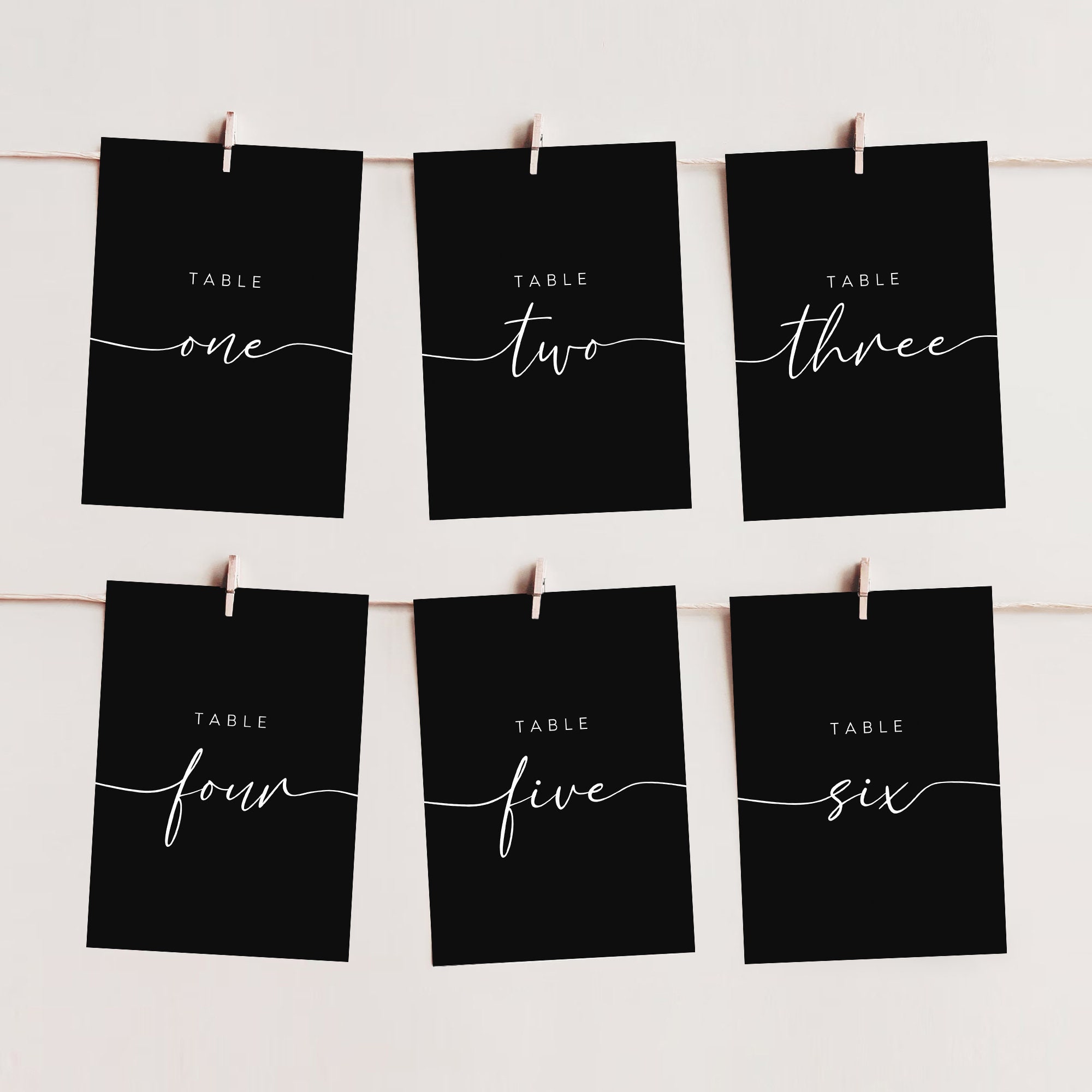 Black Modern Table Numbers Template, Minimalist Wedding Table Cards ...