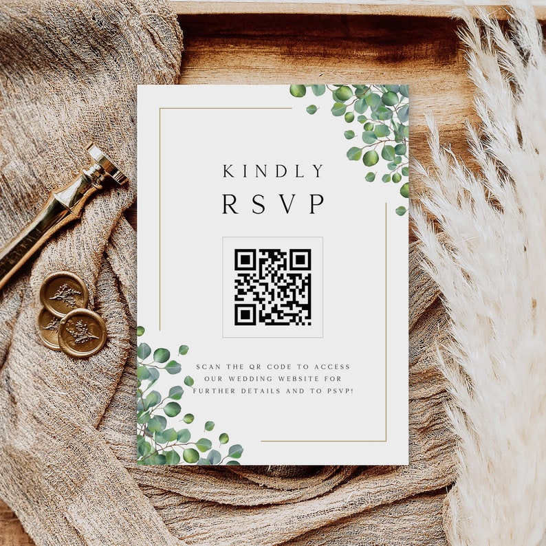 Qr Code Wedding Invitation, Greenery Wedding Invitation Template, Qr ...