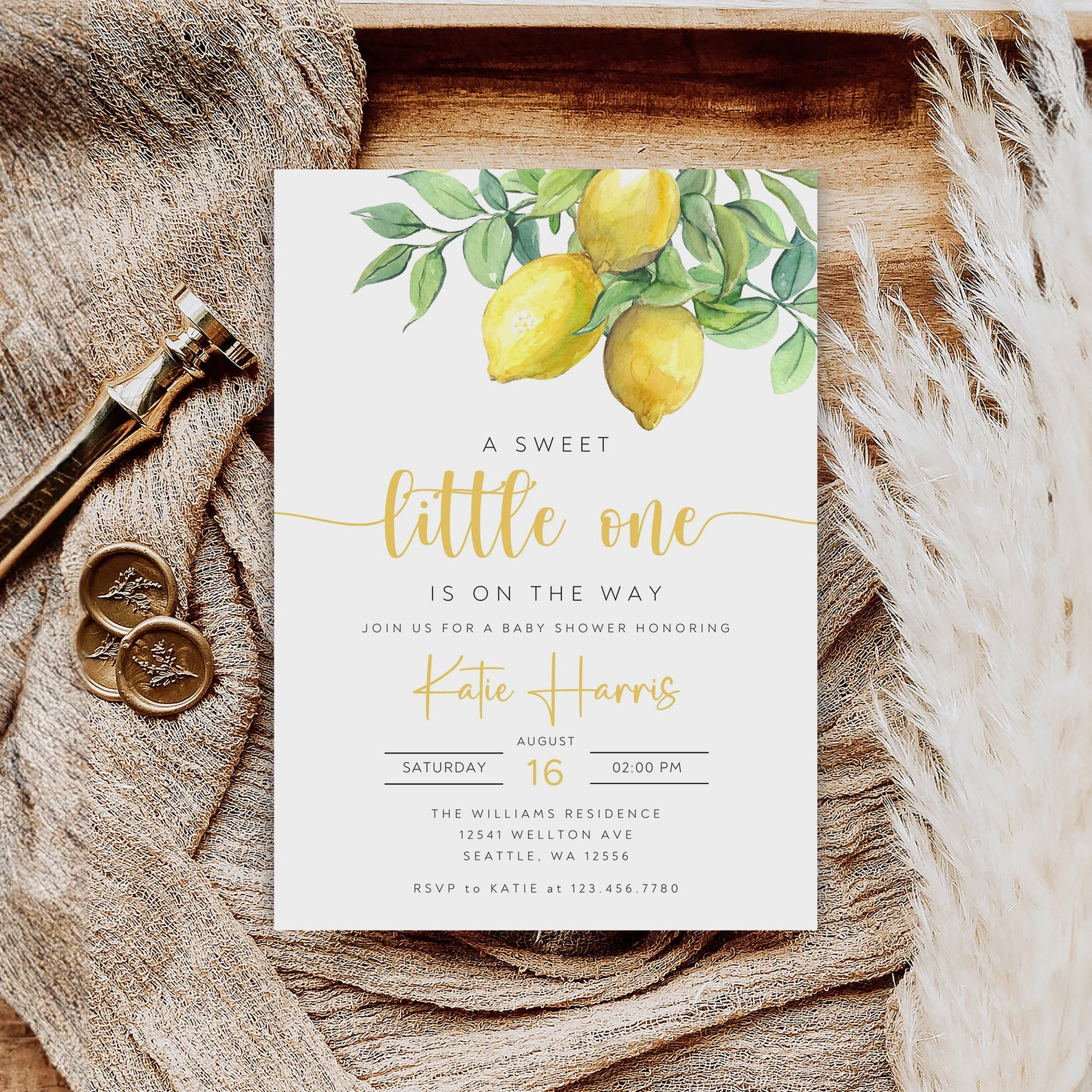 Lemon Baby Shower Invitation, Gender Neutral Invite (digital Download ...