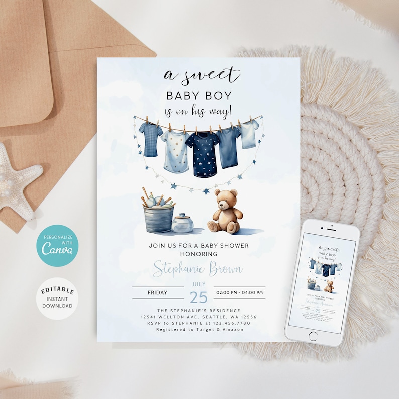 Boy Baby Shower Invitation, Baby Clothes Invite, A Sweet Baby Boy ...