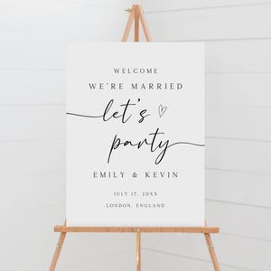 We're Married Let's Party Sign, Minimalist Wedding Decor (digital ...