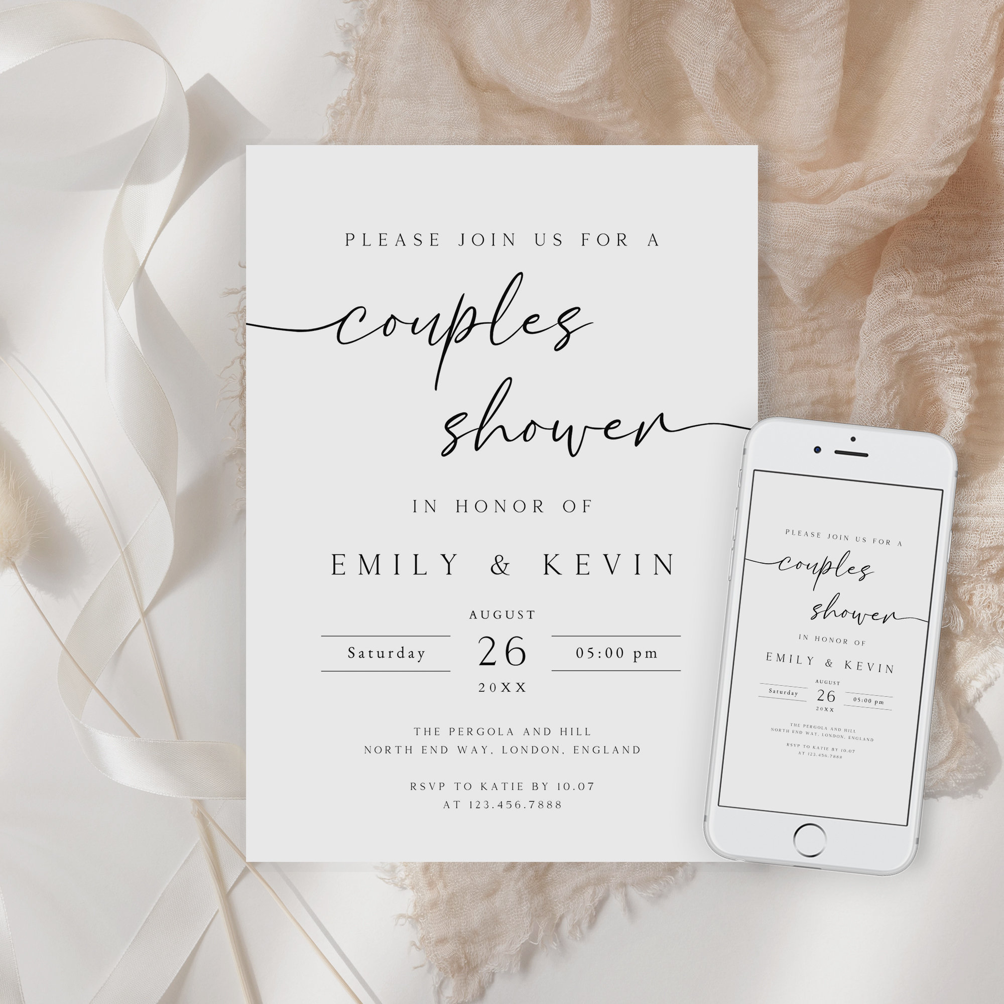 Minimalist Couples Shower Invitation, Black and White Couples Shower ...
