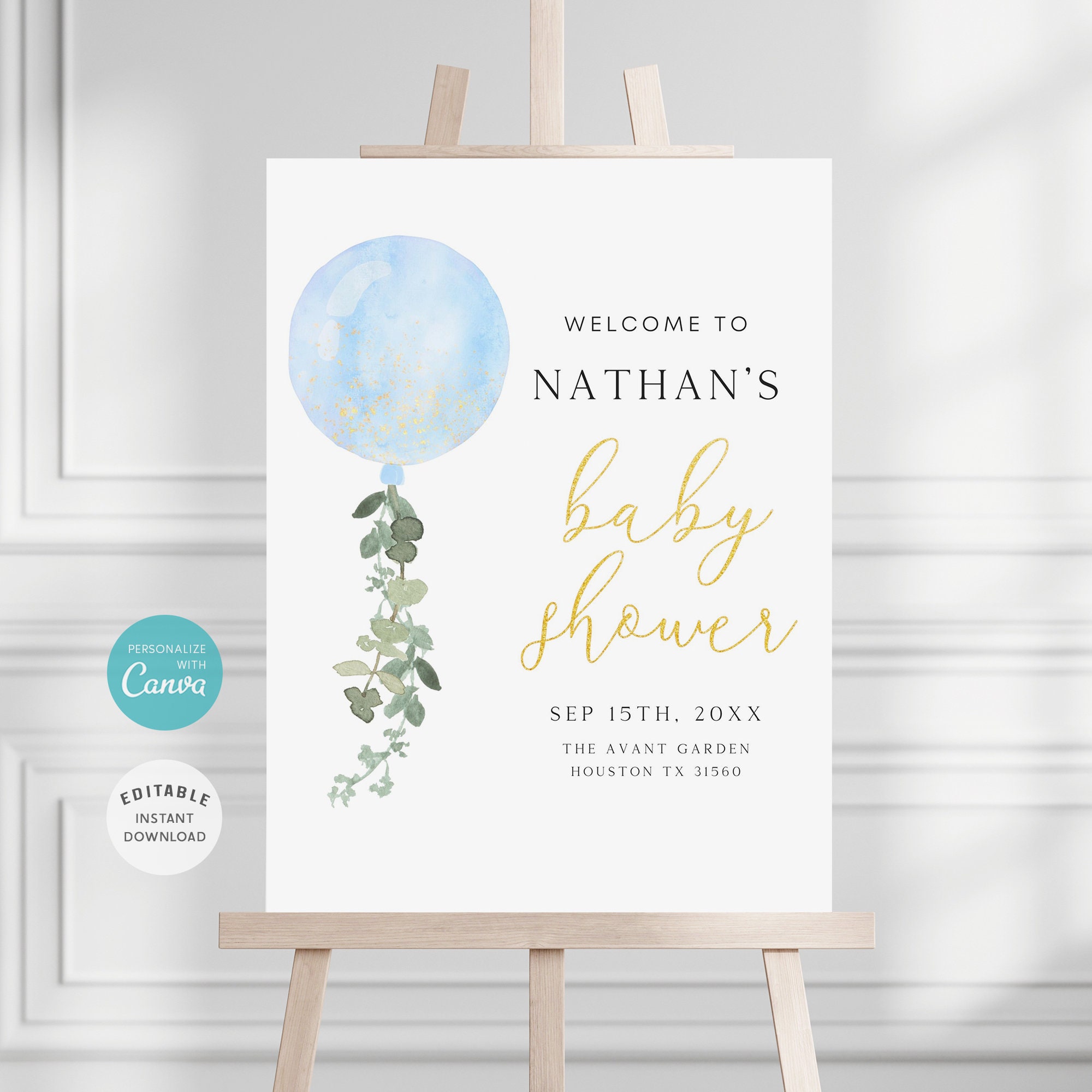 Blue Balloon Baby Shower Welcome Sign, Boy Baby Shower Welcome Sign ...