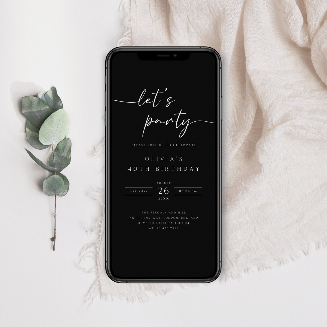 Let's Party Invitation Template, Electronic Phone Text Message, Digital ...