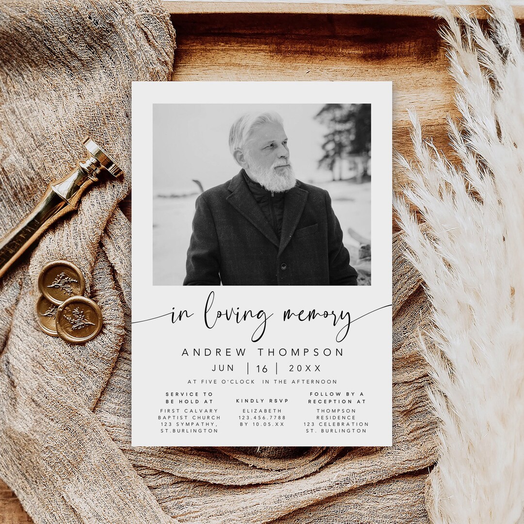 Memorial Service Invitation, Funeral Announcement Template, Photo ...
