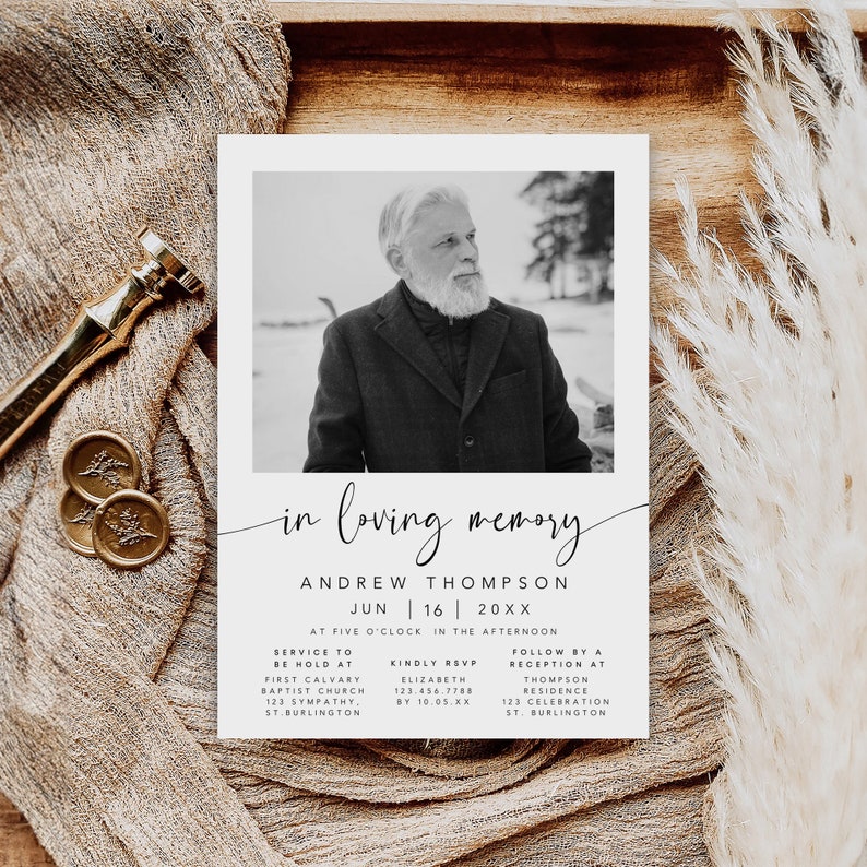Memorial Service Invitation, Funeral Announcement Template, Photo ...