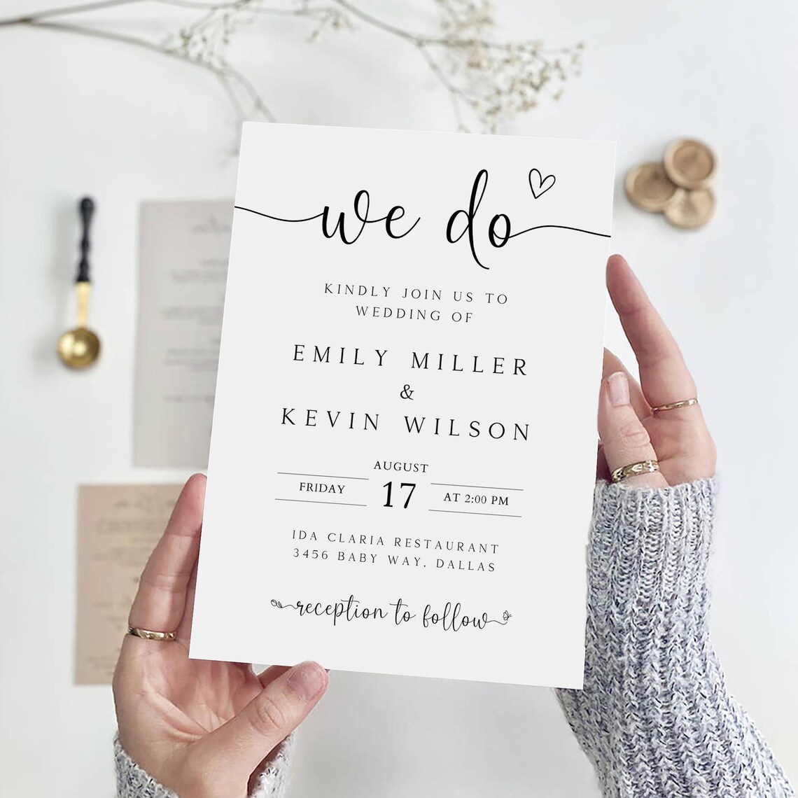 Modern Wedding Invitation Template, Minimalist Design (digital Download ...