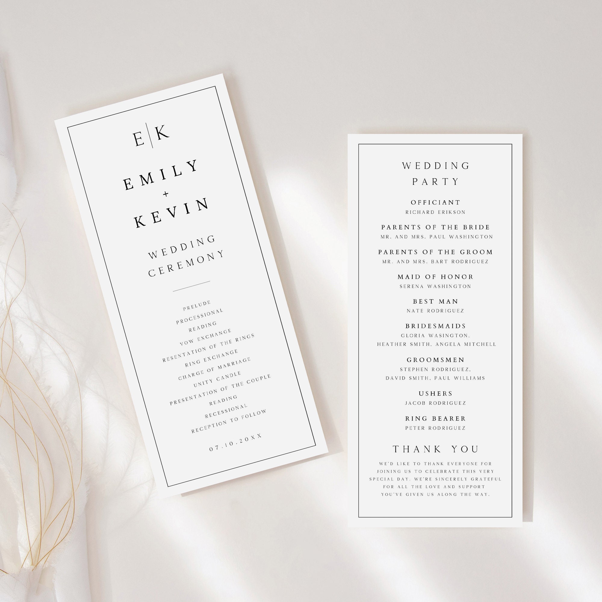 Wedding Program Template Minimalist Wedding Program Card - Etsy