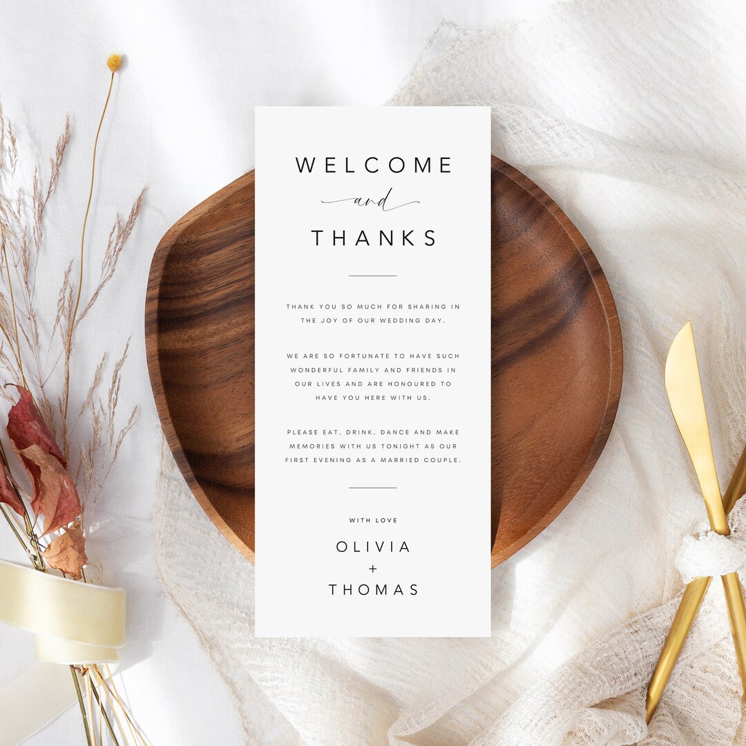 Modern Wedding Thank You Place Card, Editable Napkin Note (digital) - Etsy