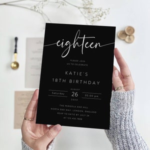 Editable 18th Birthday Invitation Template, Eighteen Birthday Party ...
