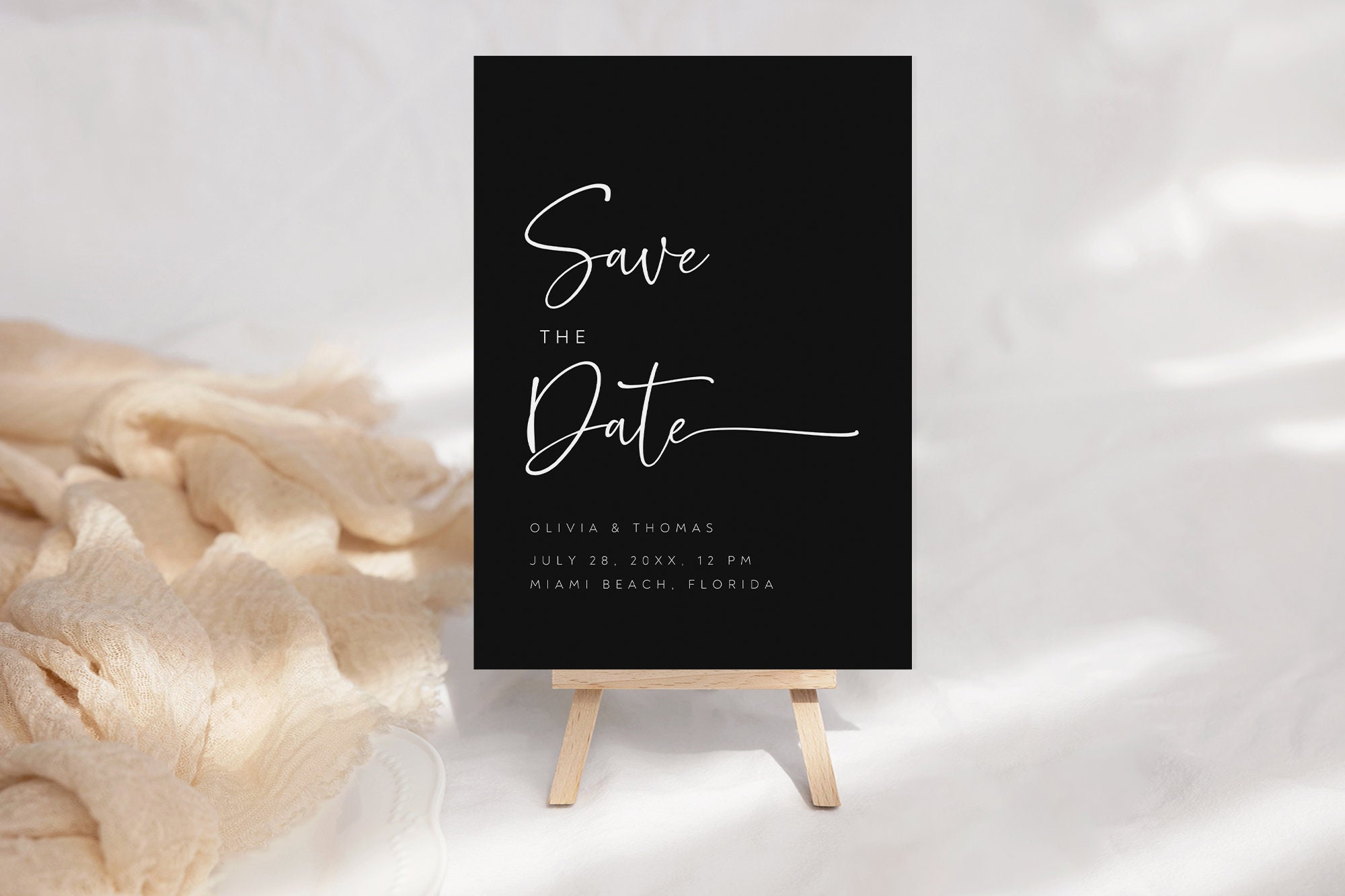 Black Save the Date Template, Elegant Save the Date Card, Minimalist Save Our Date, Date ...