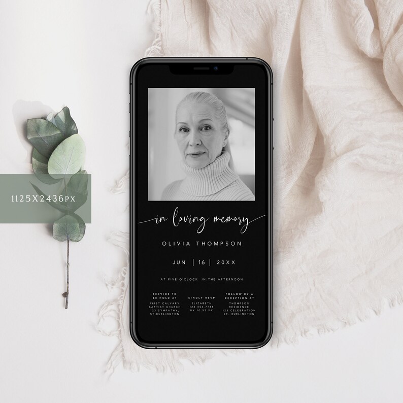 Funeral Announcement Template, Digital Memorial Invitation, in Loving ...