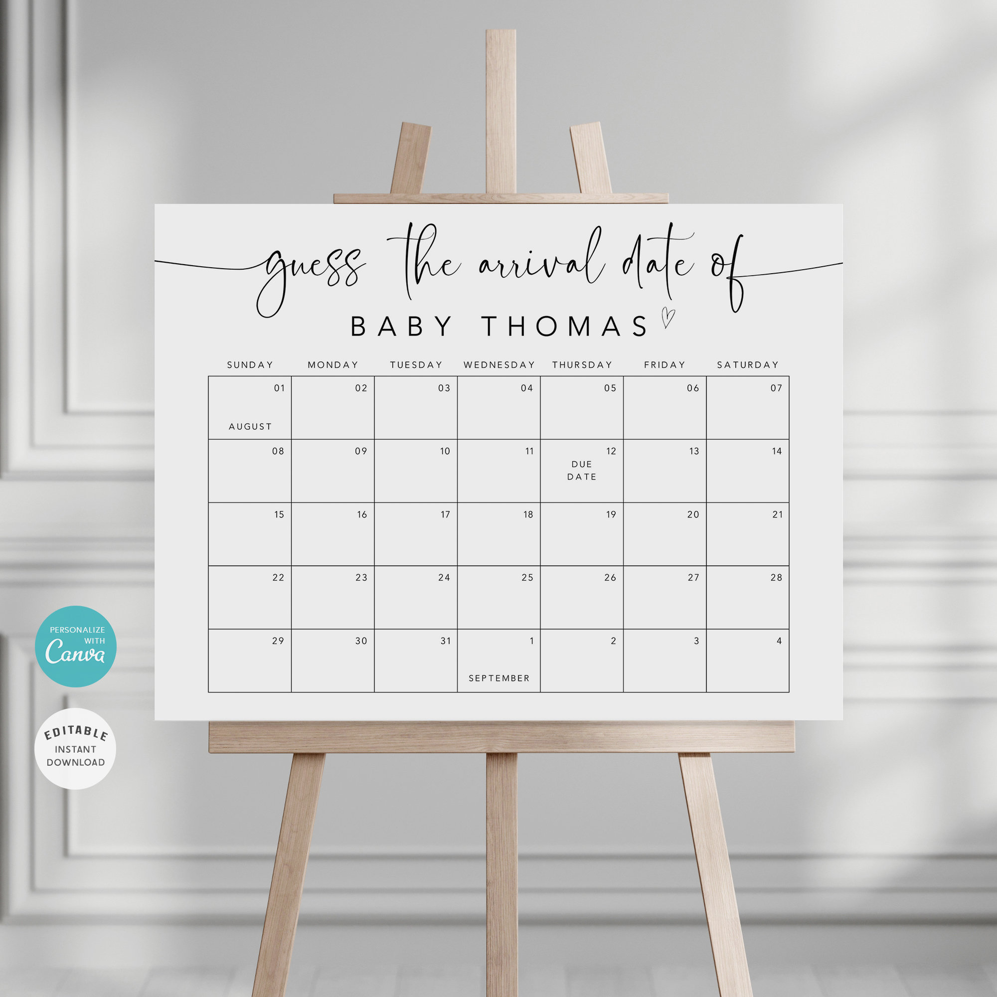 Baby Due Date Calendar Game, Guess Baby's Birth Date, Editable Baby ...