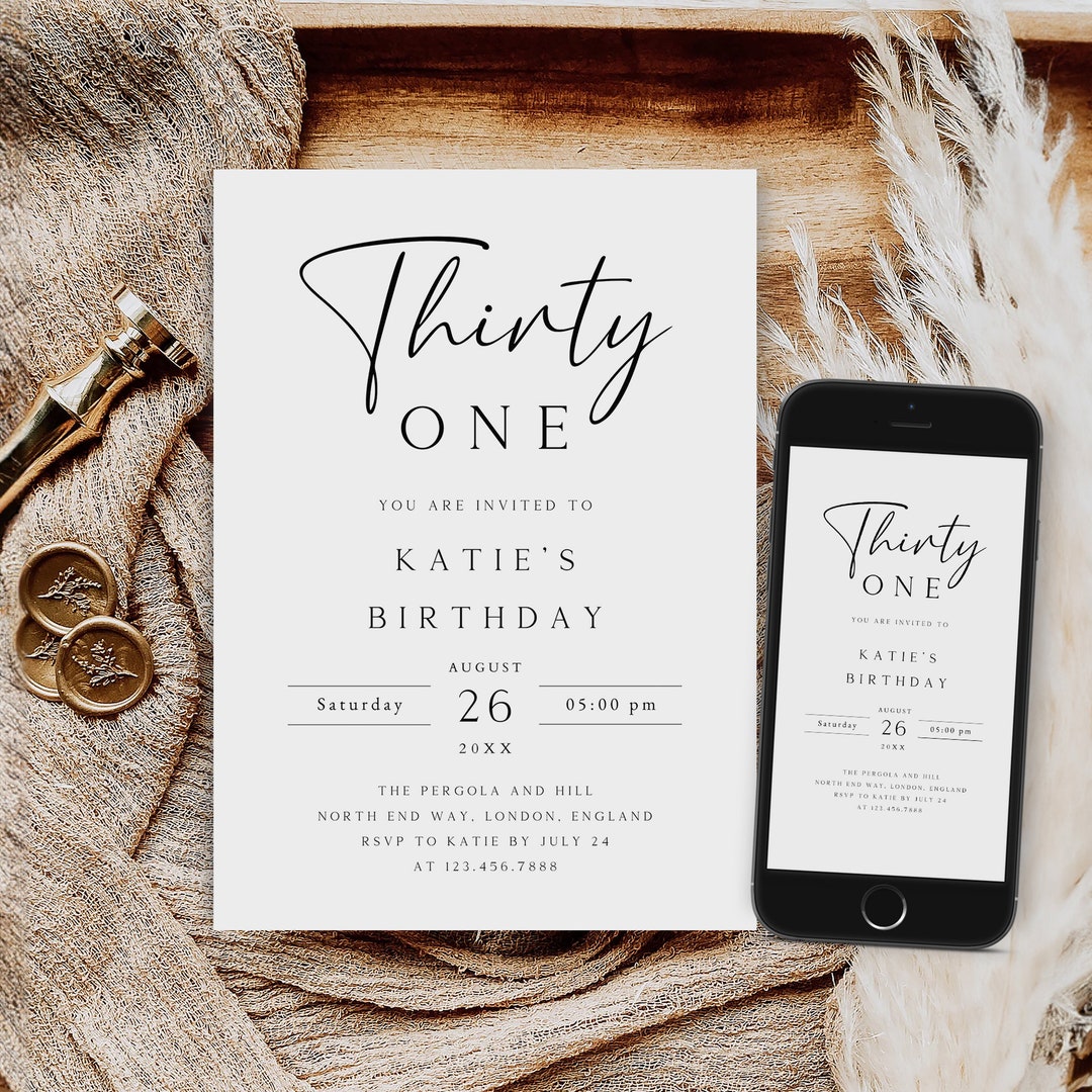 Editable 31st Birthday Invitation Template, 31st Birthday Party Invite ...