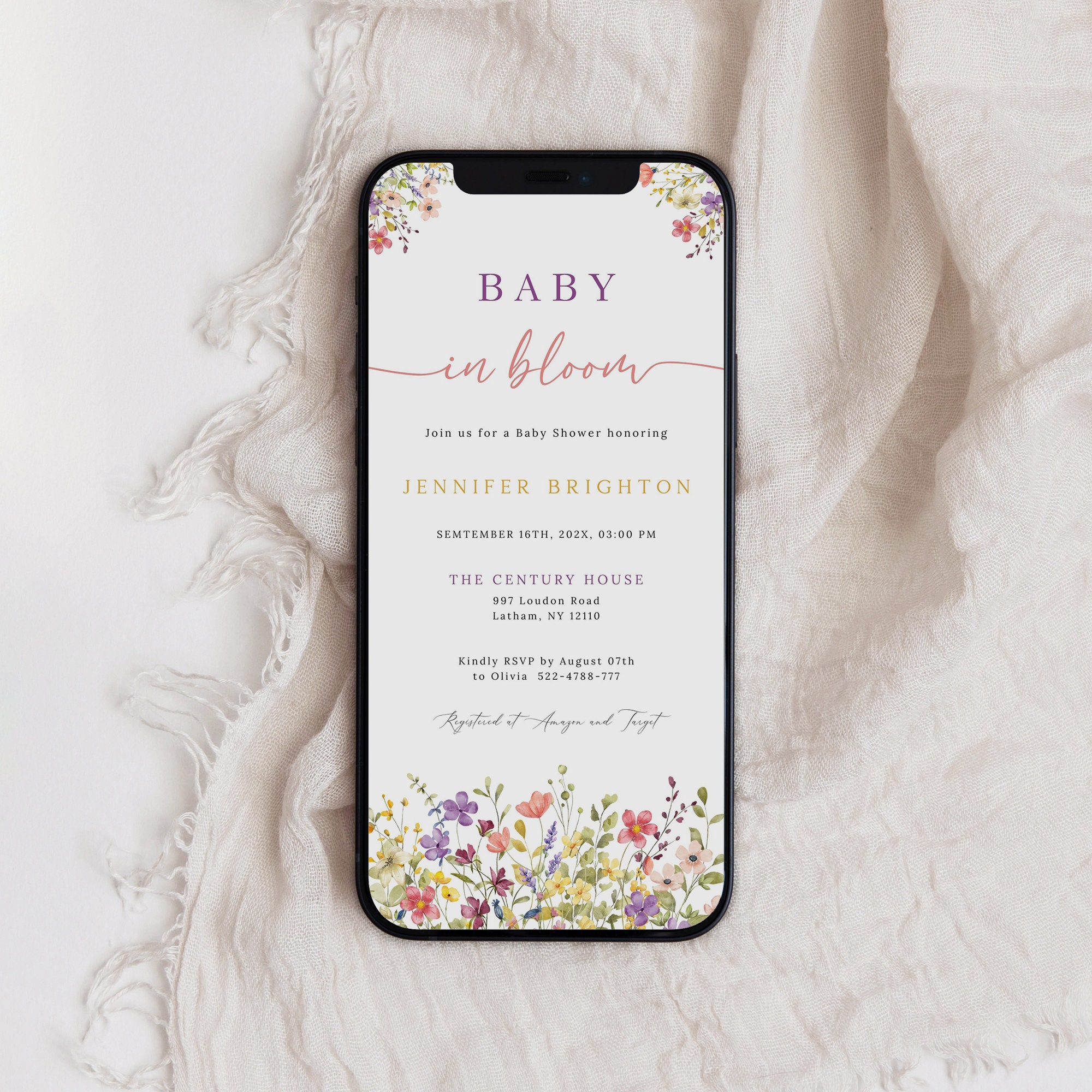 Baby in Bloom Invitation Template, Wildflower Baby Shower Electronic ...