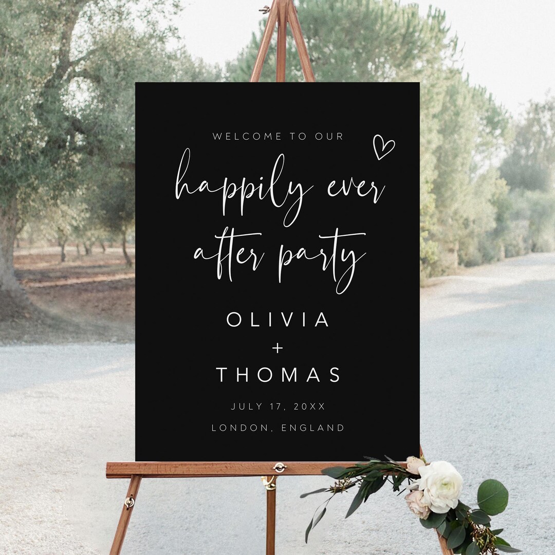 Happily Ever After Party Welcome Sign, Editable Modern Wedding Welcome ...
