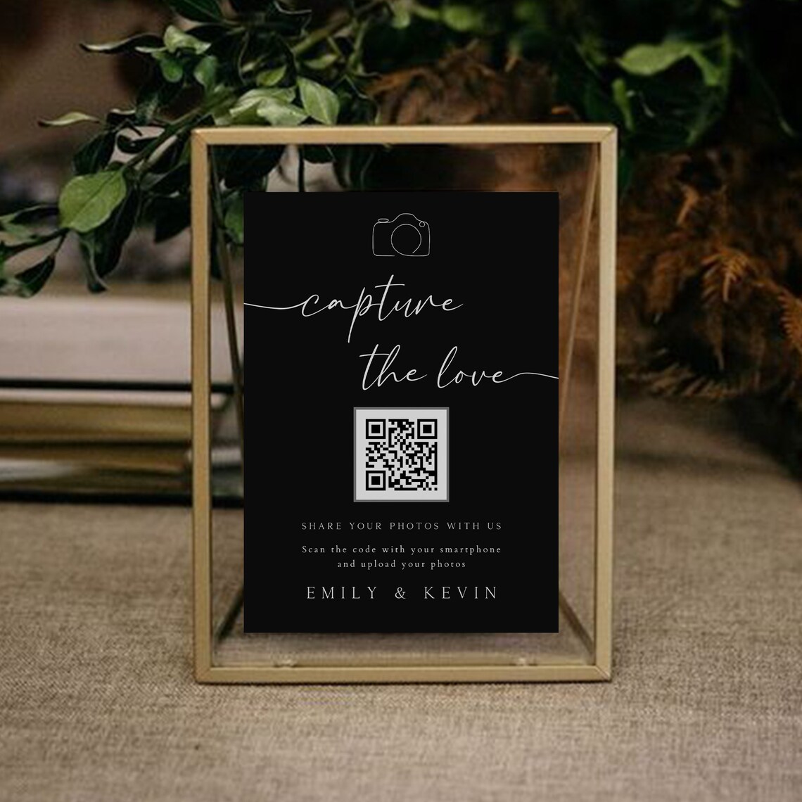 Capture the Love Wedding QR Code Sign, Photo Guest Book Sign, Black ...