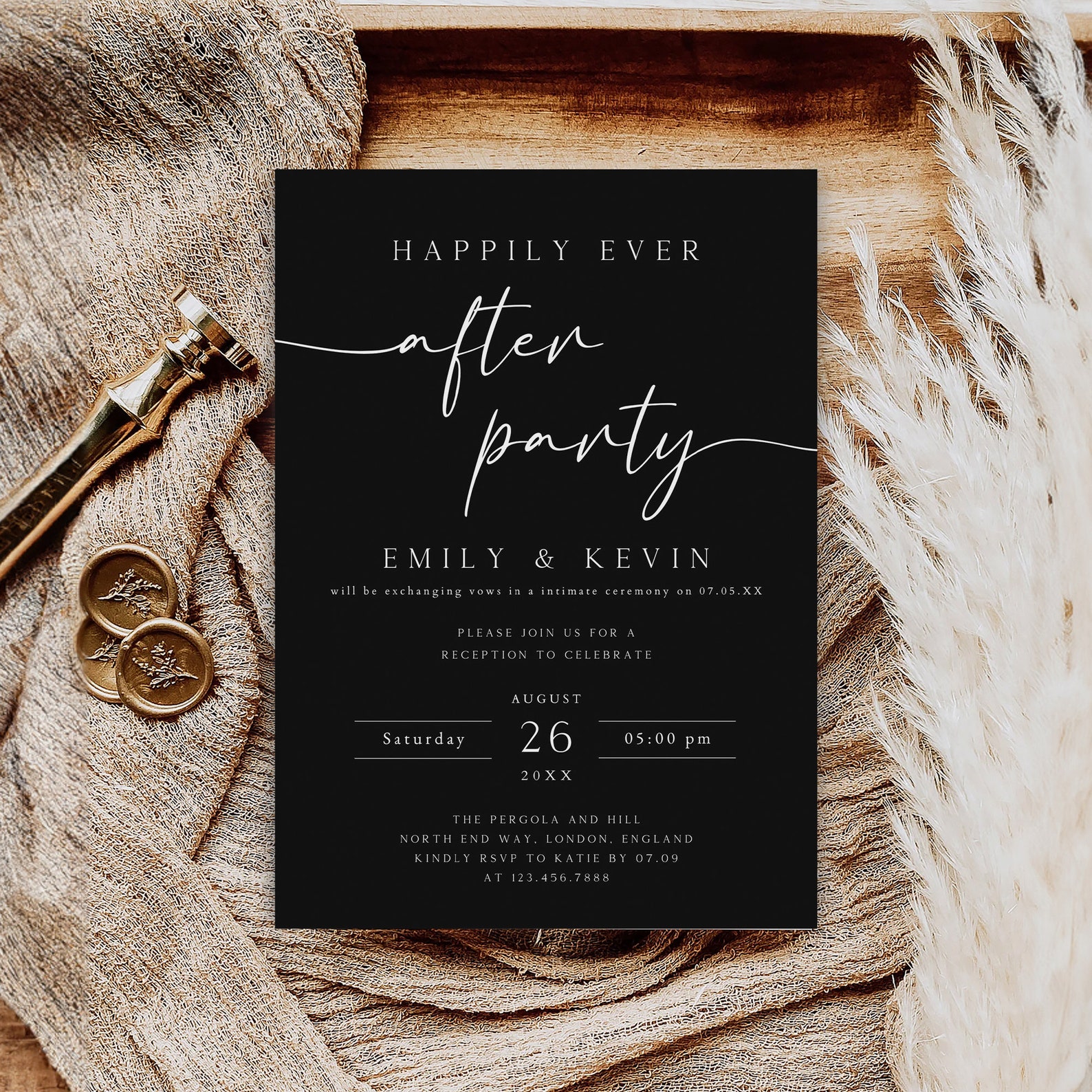 Reception Party Invitation, Happily Ever After Party Invite, Black ...