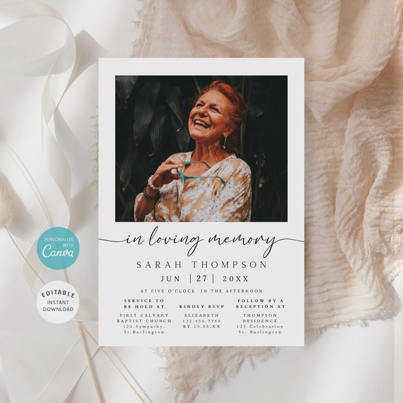 Funeral Announcement Template, Editable Memorial Service Invitation ...