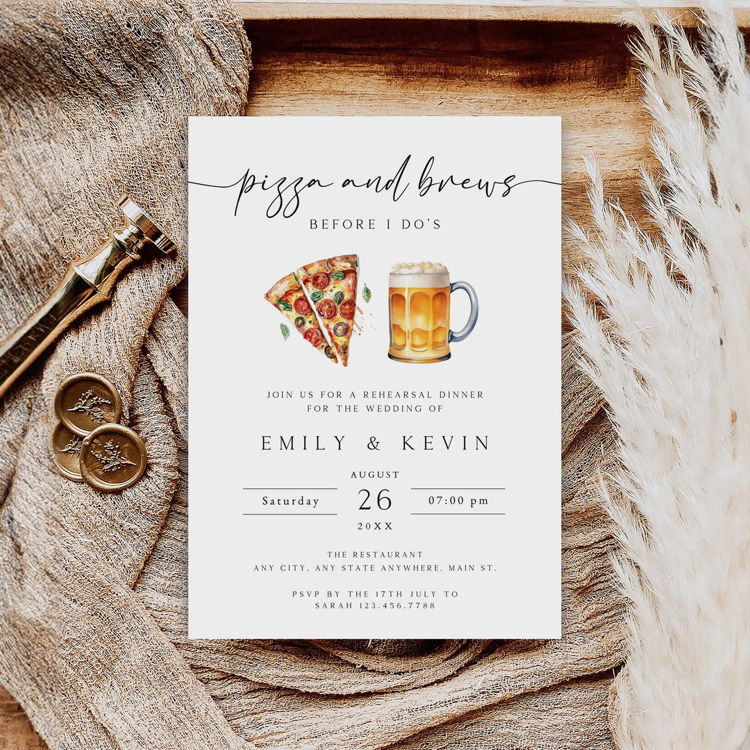 Pizza and Brews Before I Do's, Pizza Party Invite, Rehearsal Dinner ...
