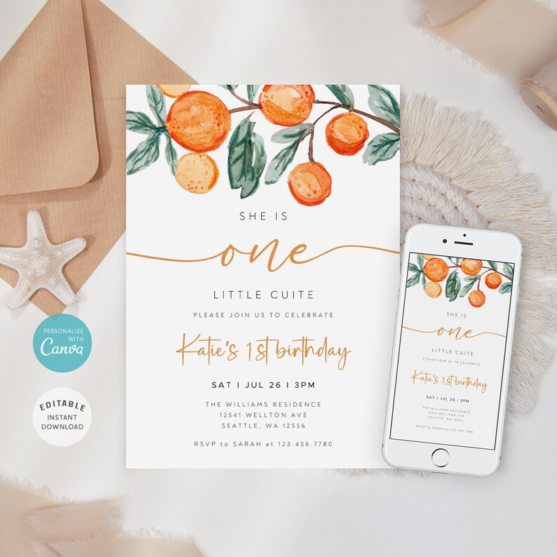 Editable Cutie 1st Birthday Invitation, Citrus Theme (digital) - Etsy