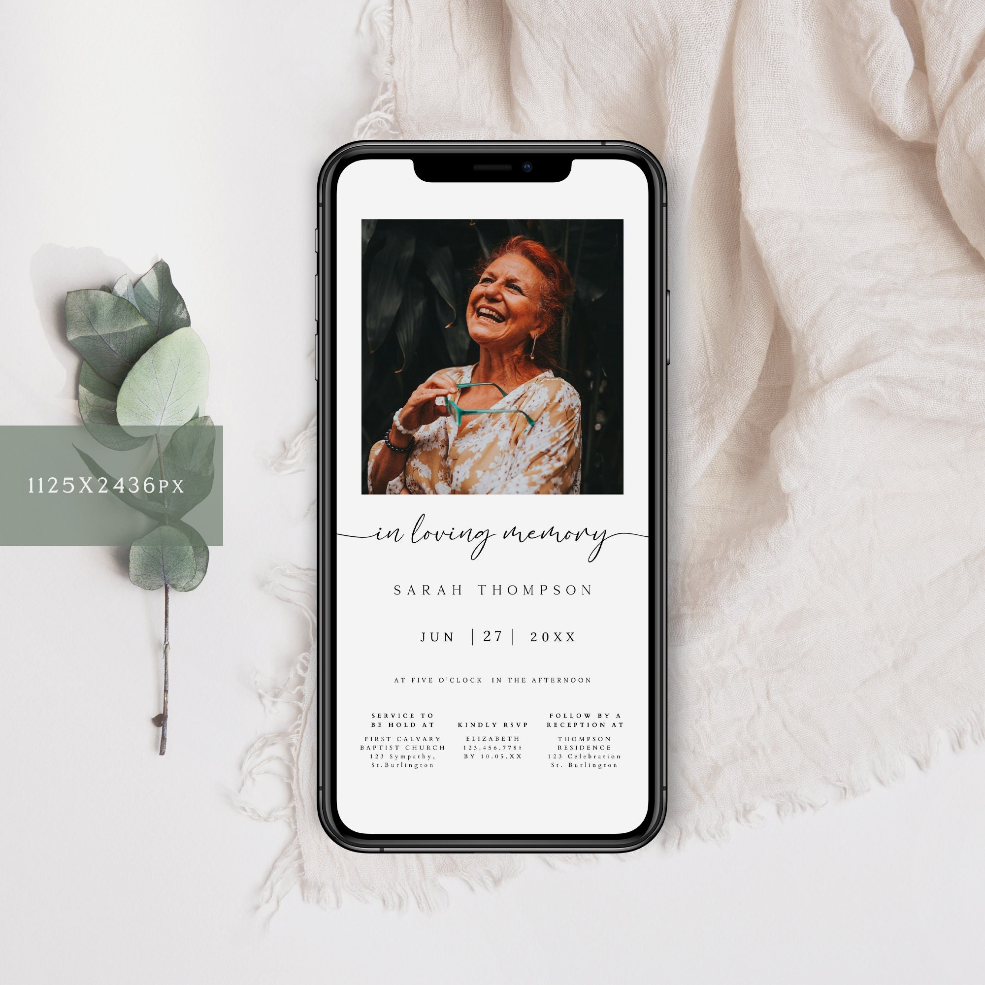 Funeral Announcement Template, Memorial Service Invitation, Photo ...