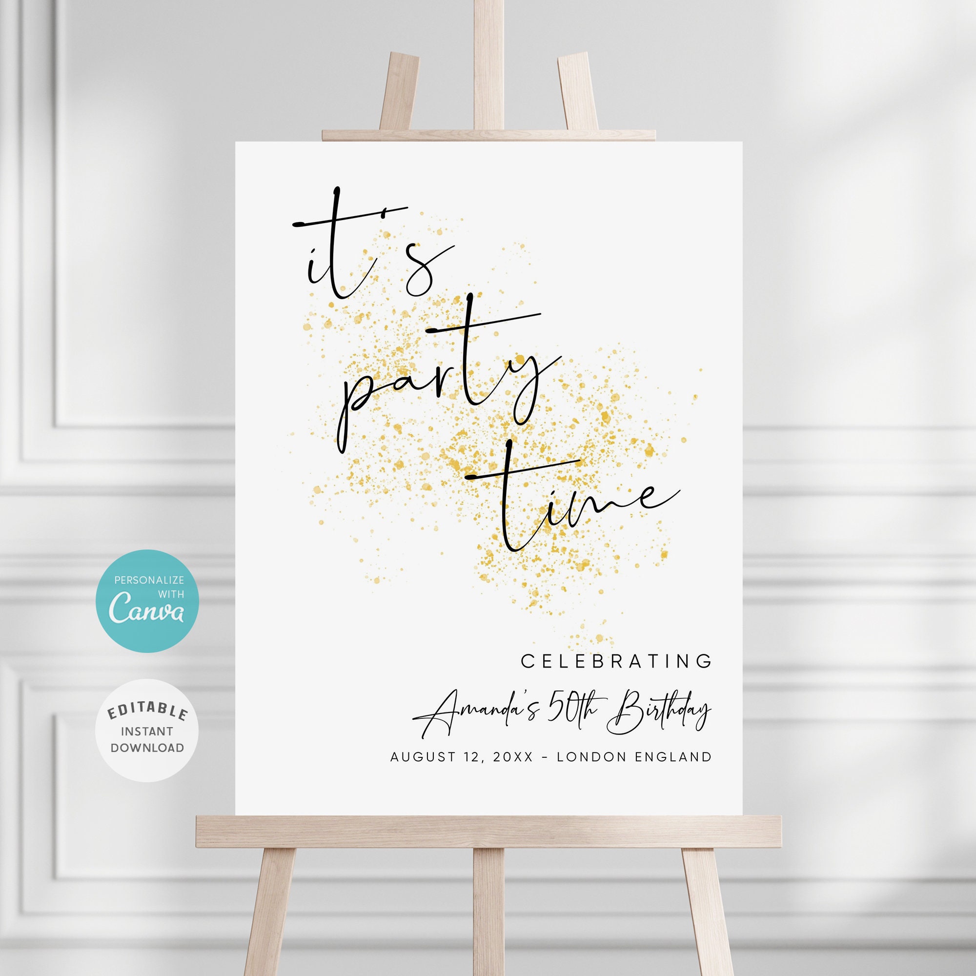 Gold Glitter Party Welcome Sign, Editable Template (digital Download ...