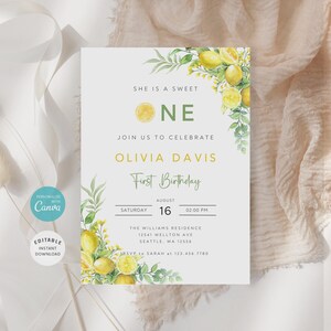 Lemon First Birthday Invitation Template, Citrus Birthday Invite ...