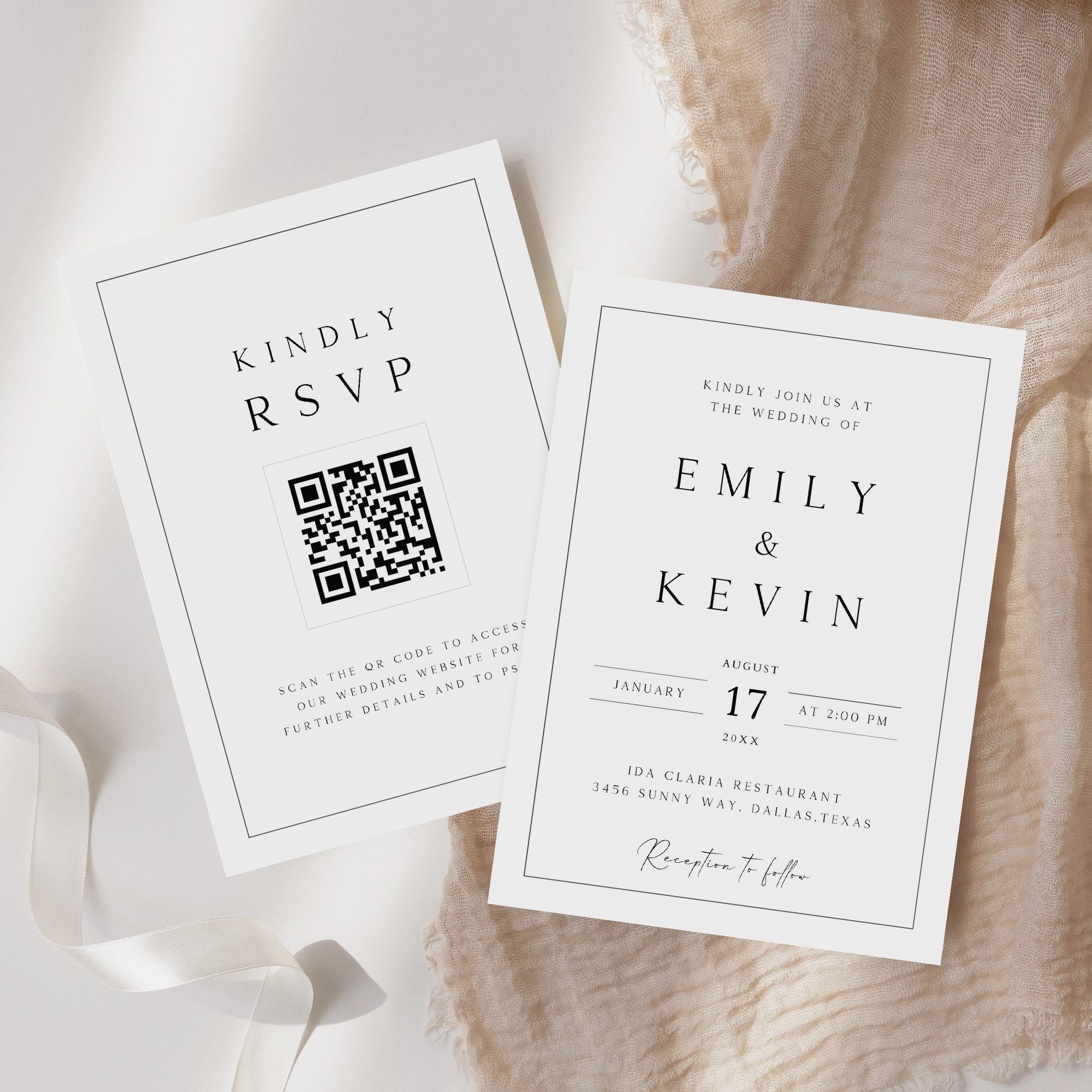 Editable Wedding Invitation Template, Wedding Invitation With QR Code ...