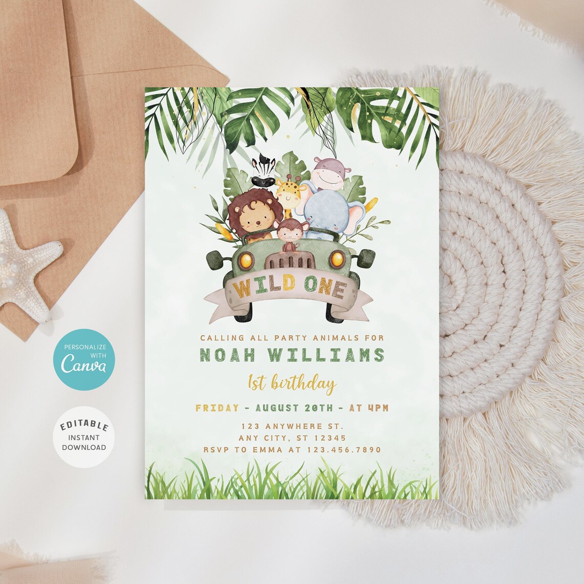 Safari Birthday Party Invitation Template, Wild One Birthday Invite ...