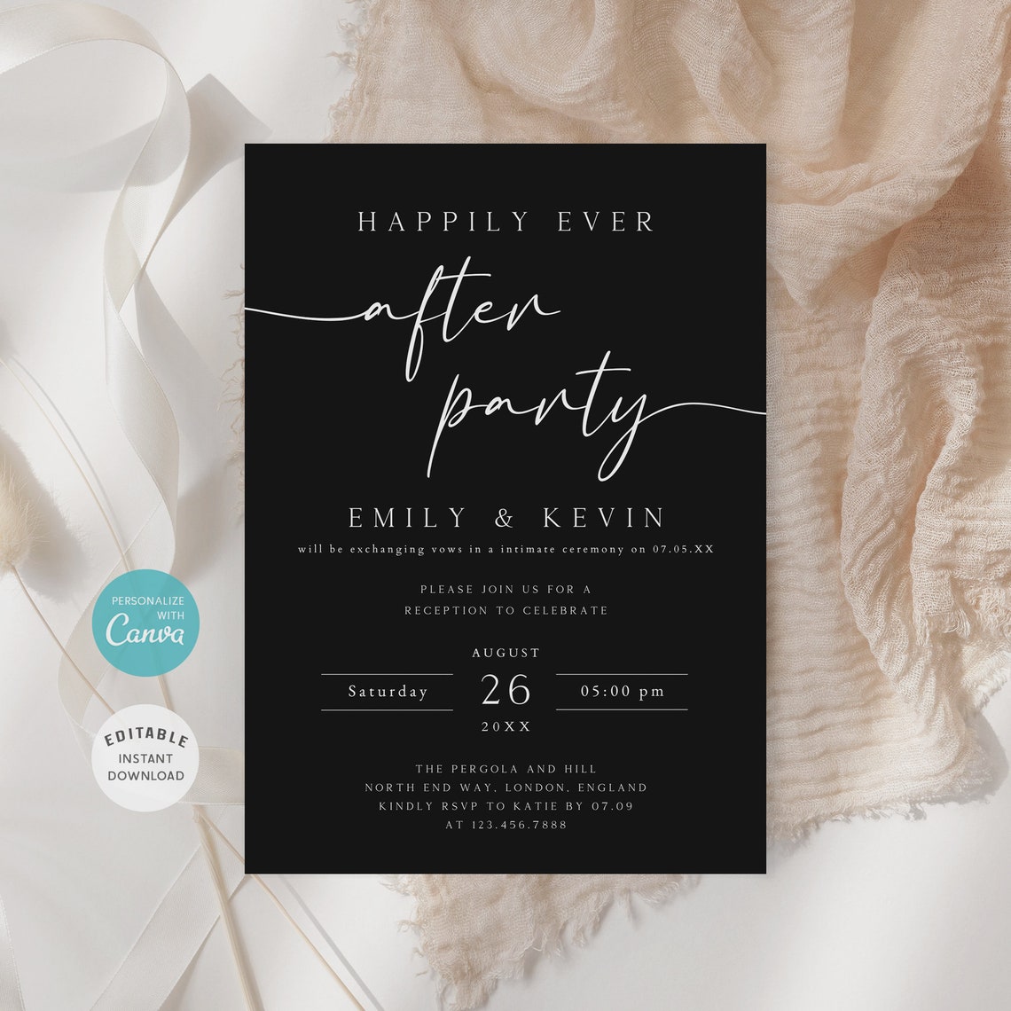 Reception Party Invitation, Happily Ever After Party Invite, Black ...