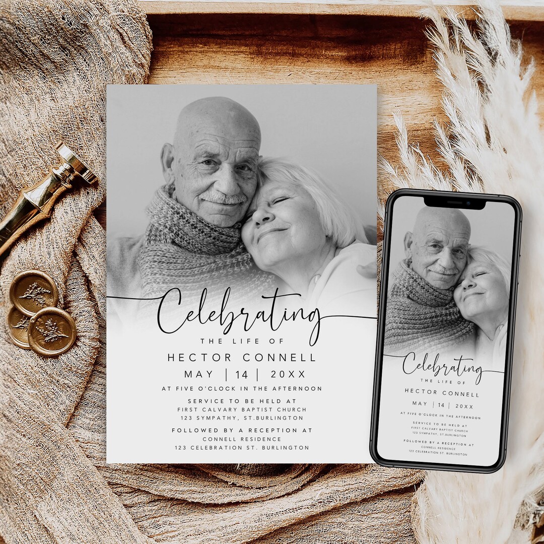 Memorial Service Invitation, Funeral Announcement Template, Celebration ...