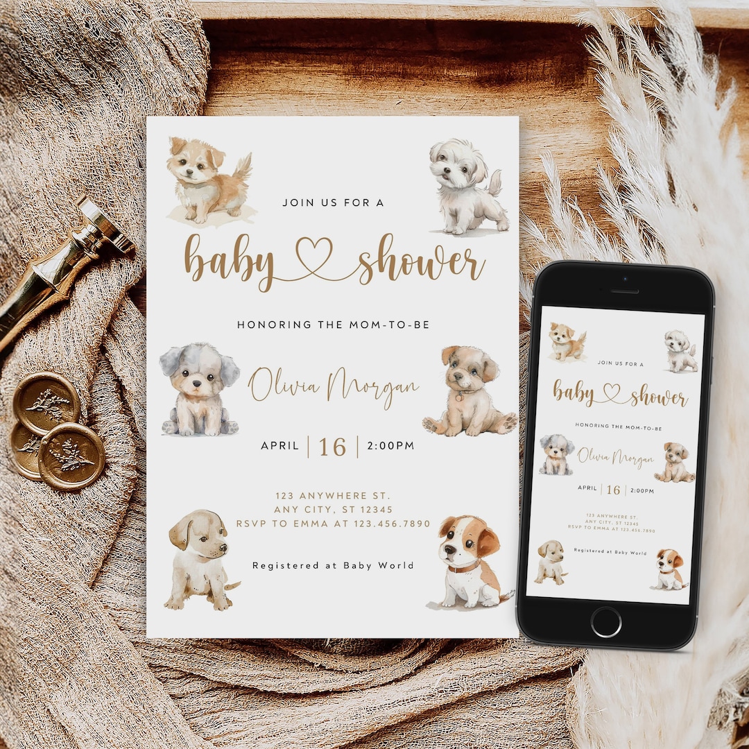 Puppy Baby Shower Invitation, Dog Theme Baby Shower Invite, Gender ...