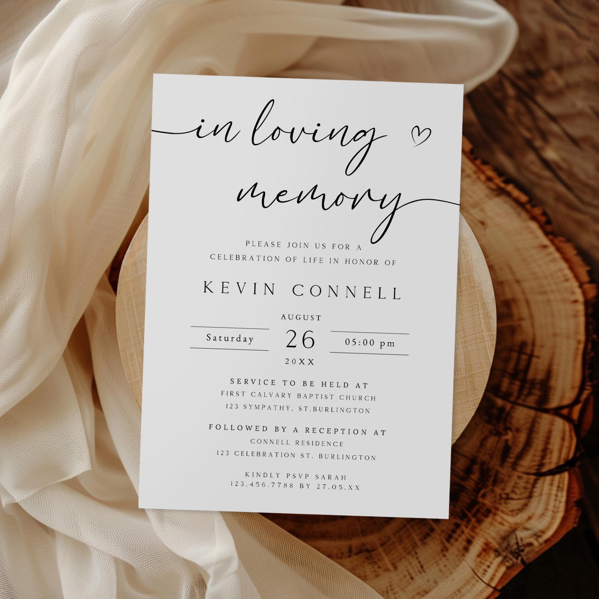 Memorial Service Invitation Template, Funeral Announcement, Editable E ...