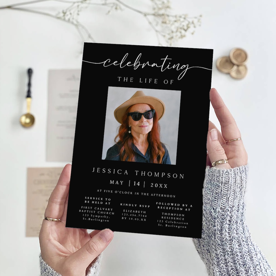 Editable Memorial Service Invitation, Funeral Photo Invite, Celebration ...