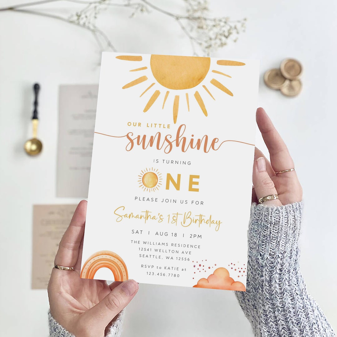 Editable Sunshine Firsrt Birthday Invitation, A Little Ray of Sunshine ...