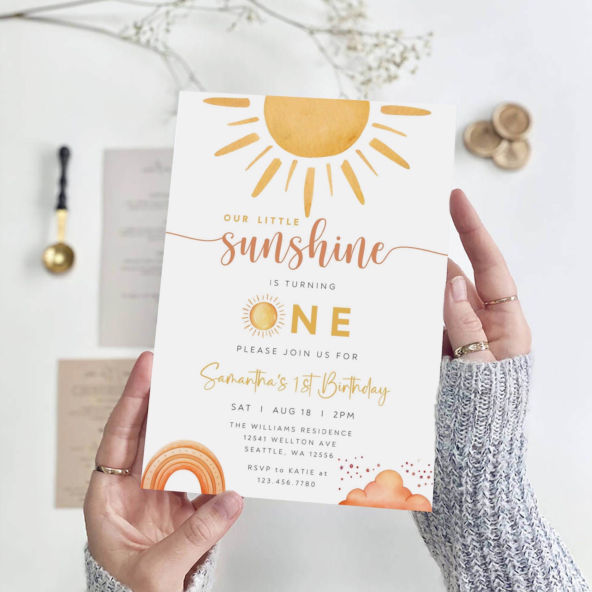 Editable Sunshine Firsrt Birthday Invitation, A Little Ray of Sunshine ...