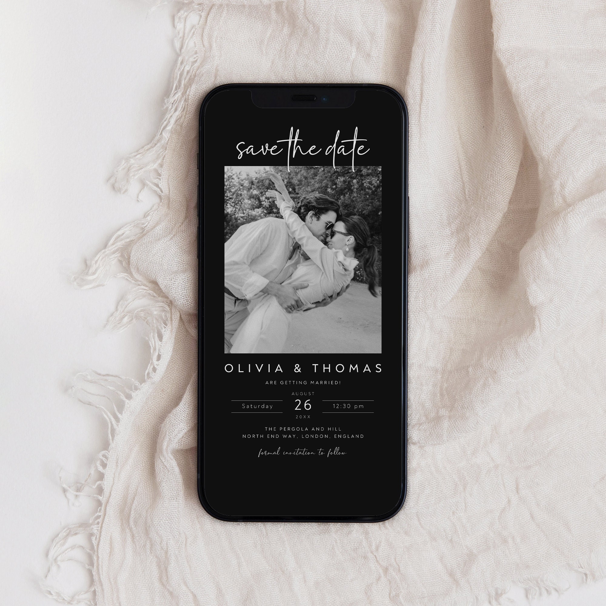 Photo Text Message Save the Date Template, Black Save the Date Evite, Modern Electronic Save the ...