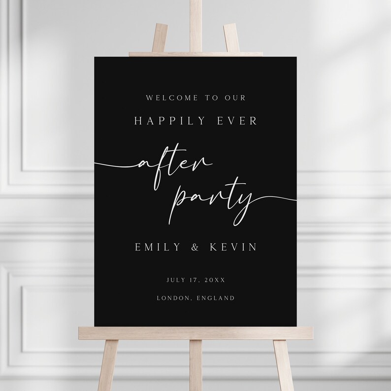 Happily Ever After Party Welcome Sign, Black Wedding Welcome Sign ...