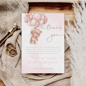 Teddy Bear Baby Shower Thank You Card, Pink Thank You Note, Editable ...